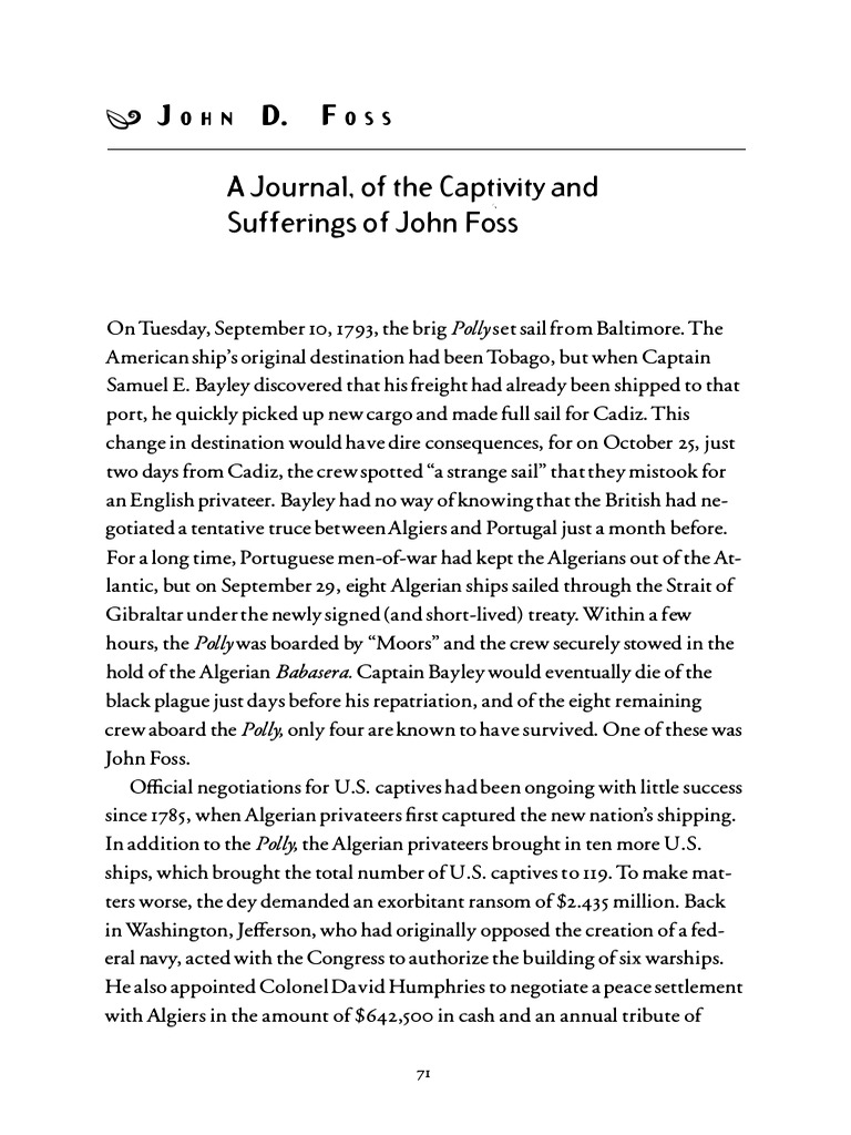 4a A Journal of The Captivity and Sufferings of John Foss | PDF