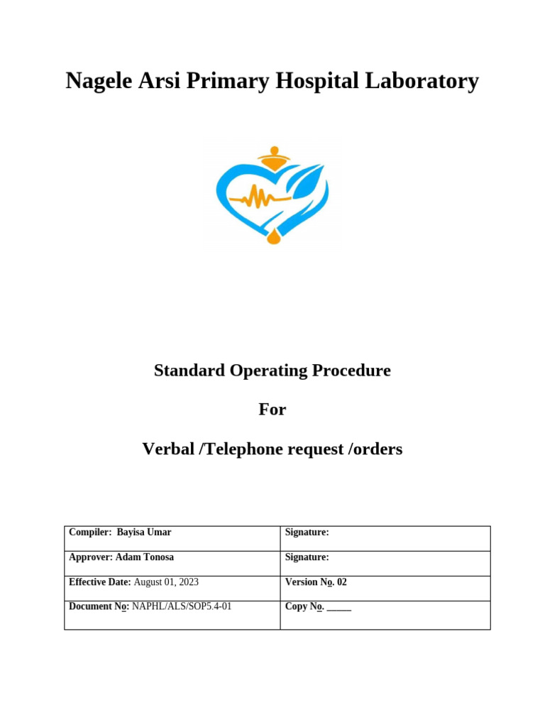 SOP for Verbal/Telephone Lab Orders | PDF | Infection | Medical Record