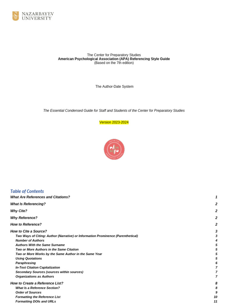APA Referencing Guide_7th Edition_2023-24 | PDF | Citation | Apa Style