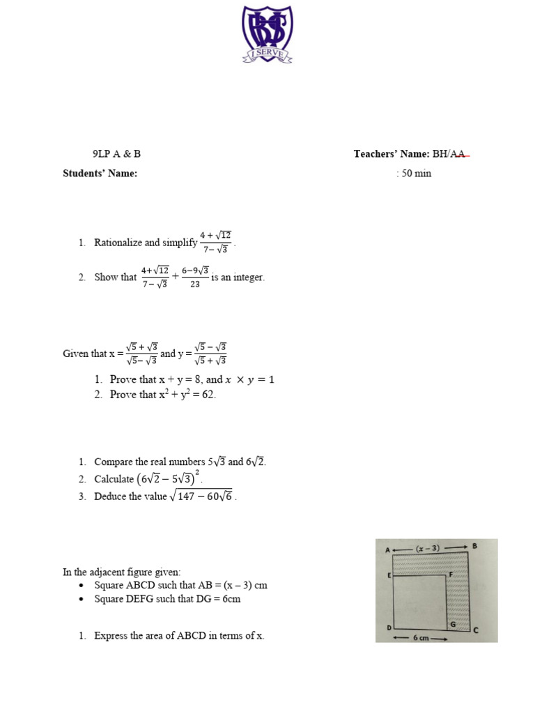 G9 LP CH 2 Square Roots Extra Worksheet | PDF