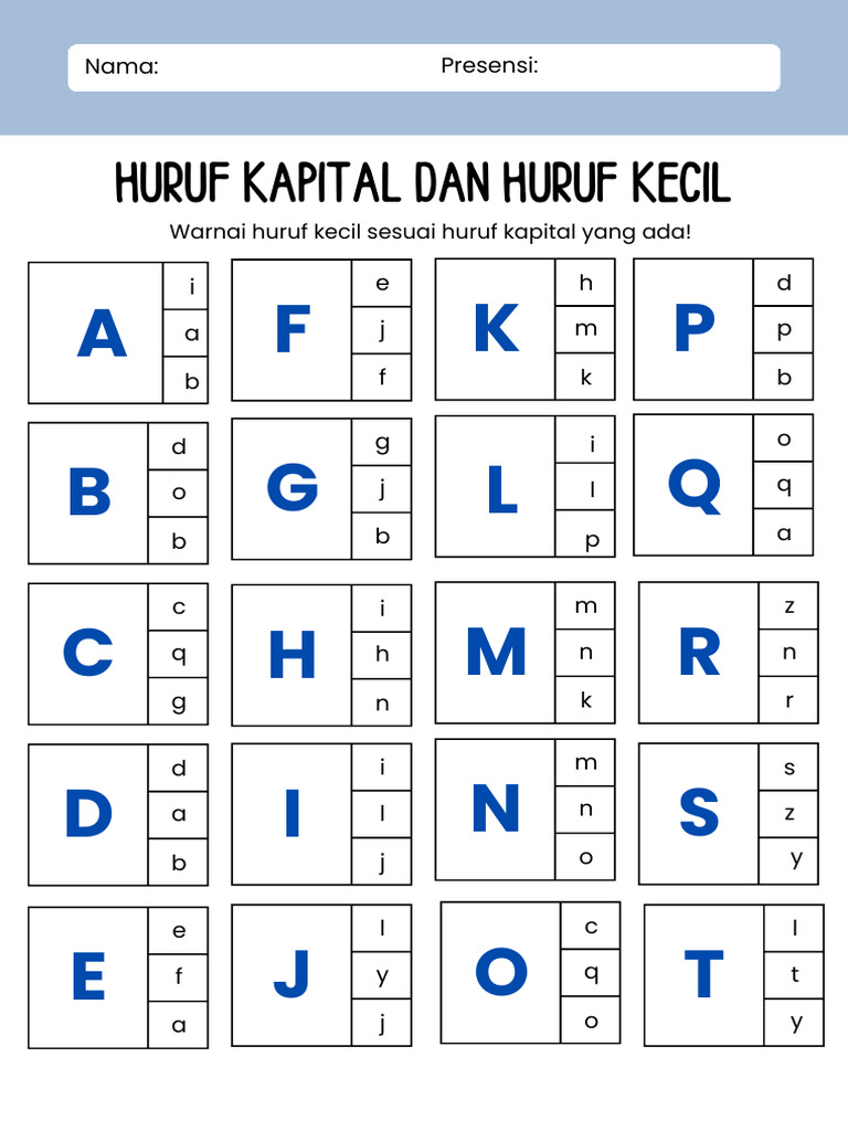 Huruf Kapital Dan Huruf Kecil Lembar Kerja Biru Dan Putih Sederhana | PDF