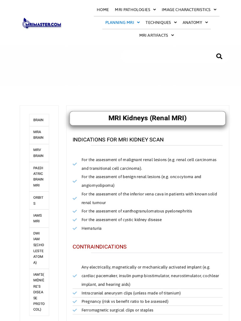 MRI Kidney Protocol Overview | PDF | Magnetic Resonance Imaging | Kidney