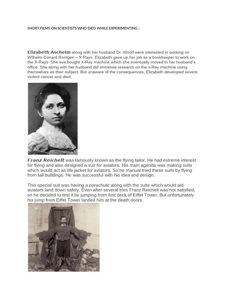 Scientists Who Died Experimenting | PDF