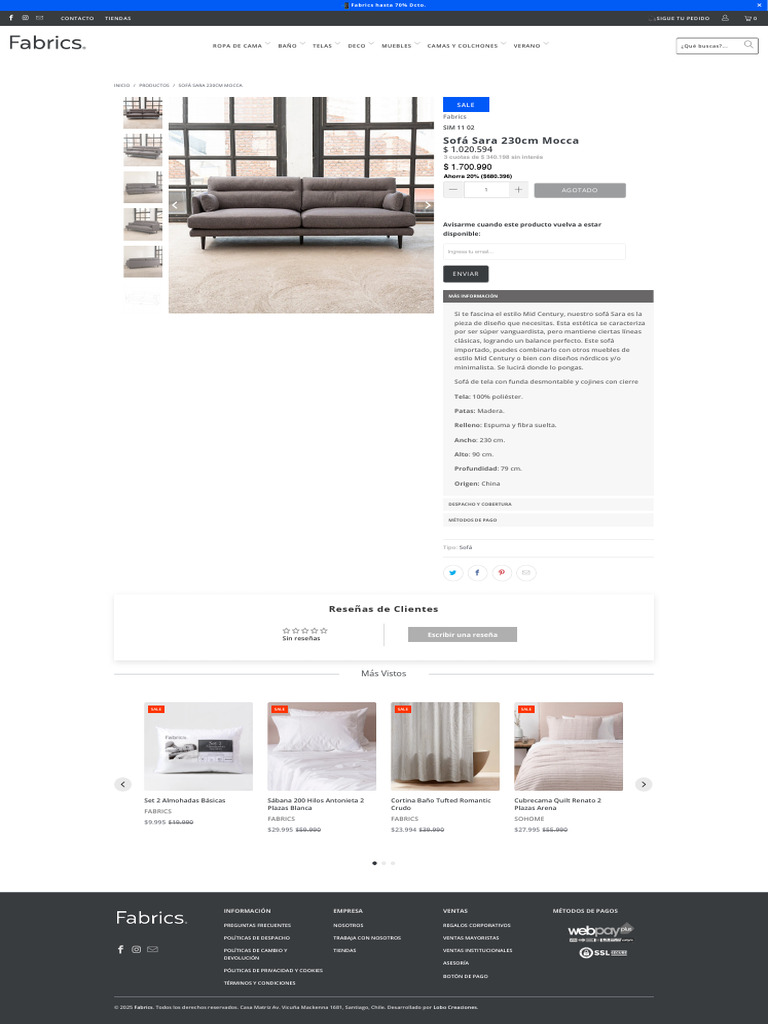 Sofá Sara 230cm Mocca - Fabrics | PDF | Sofá | Mueble