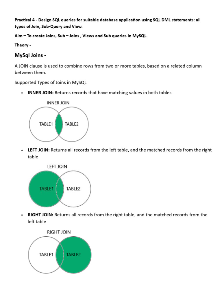 ADBMS - Practical 4 - Use of Joins and Subqueries | PDF | Sql | Data