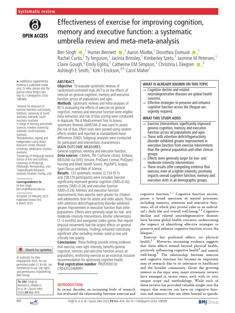 Exercise Boosts Cognition and Memory | PDF | Systematic Review ...