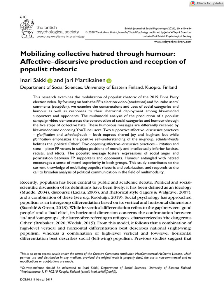 British J Social Psychol - 2020 - Sakki - Mobilizing Collective Hatred ...