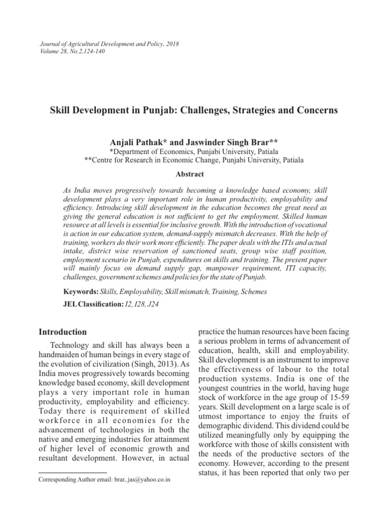 Skill Development in Punjab: Challenges, Strategies and Concerns | PDF ...