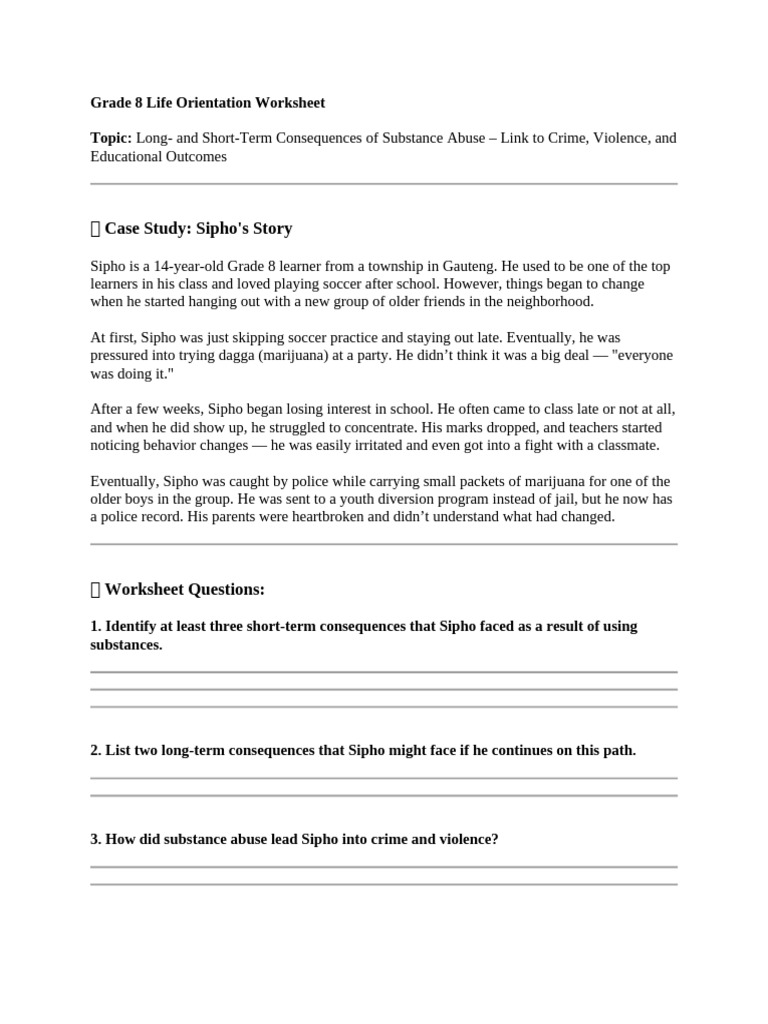 Grade 8 Life Orientation Worksheet | PDF