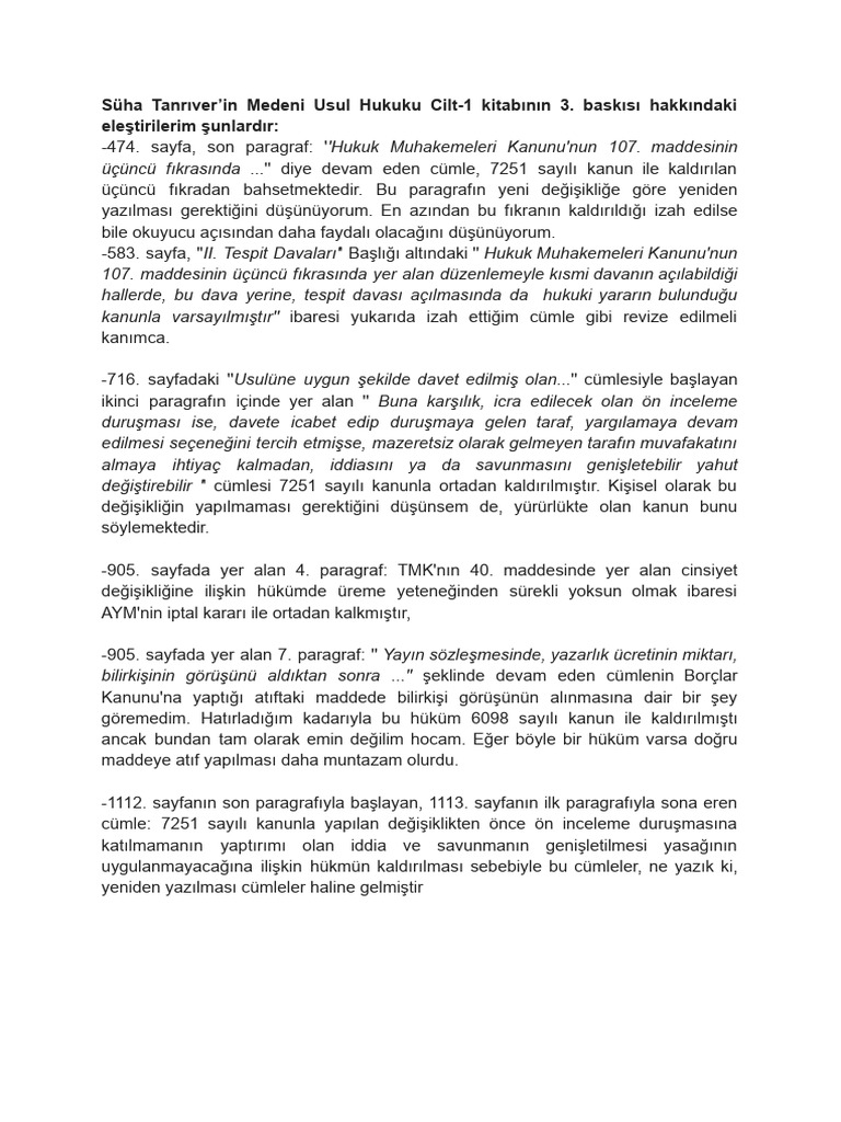 Suha Tanriverin Medeni Usul Hukuku Cilt | PDF