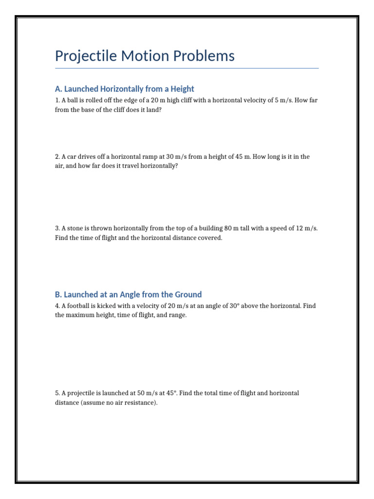 Projectile Motion Problem Set Solutions | PDF
