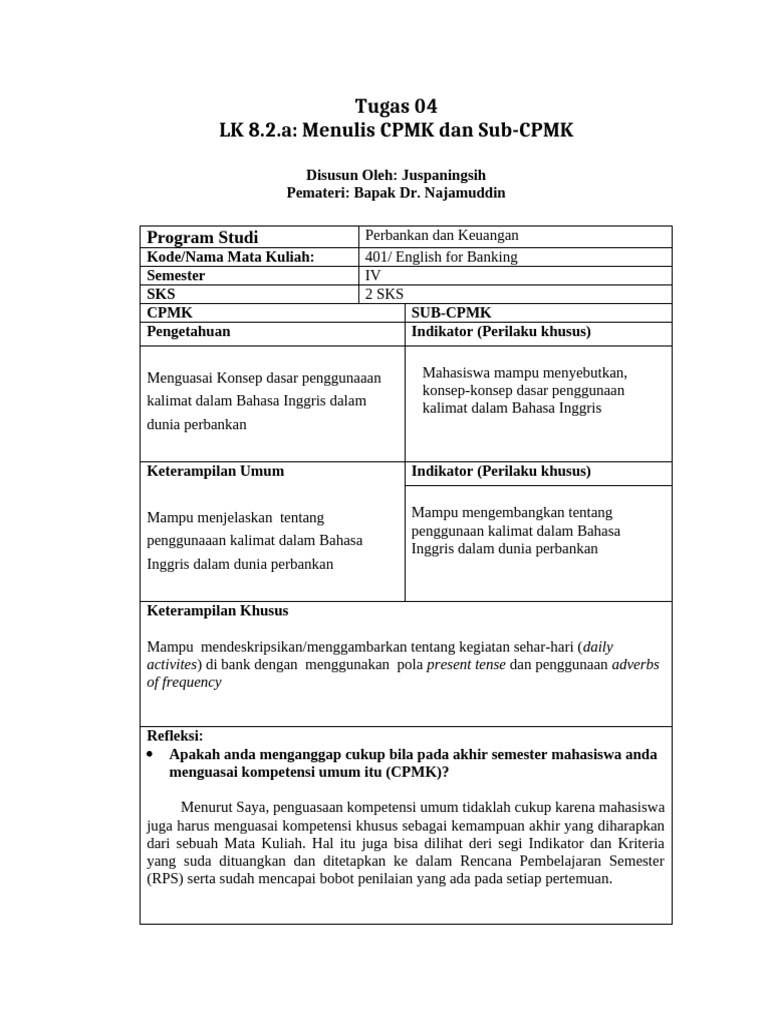 Tugas 04 Menulis CPMK Dan Sub-CPMK | PDF