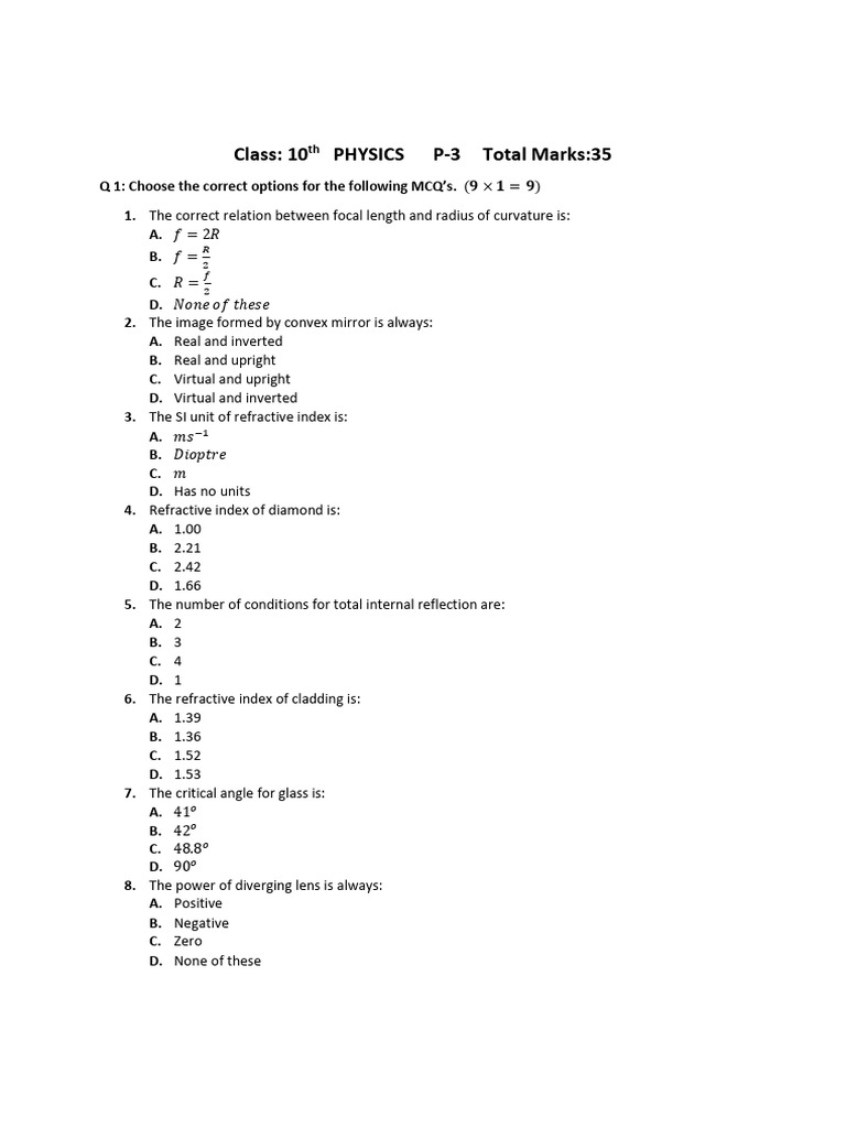 P-3 10th Class Physics | PDF