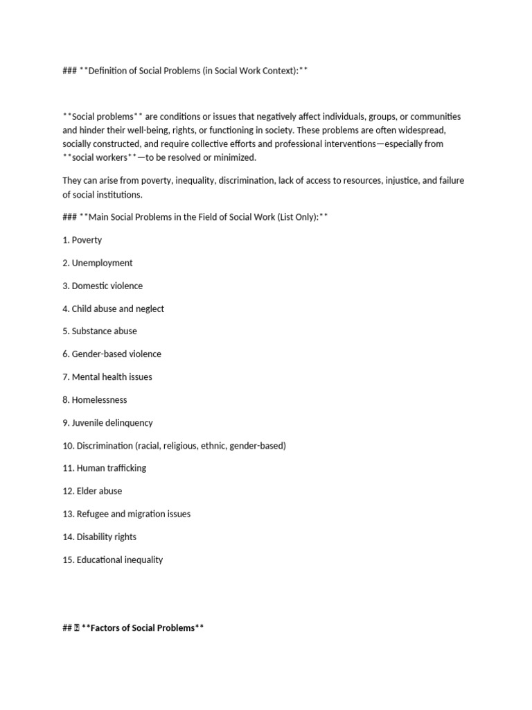 Understanding Social Problems in Social Work | PDF | Poverty | Poverty ...
