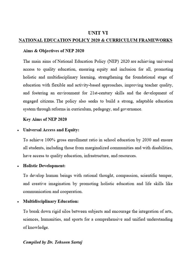 NEP 2020: Aims and Curriculum Framework | PDF | Curriculum | Vocational ...