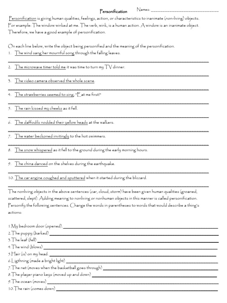 Personification Activity | PDF