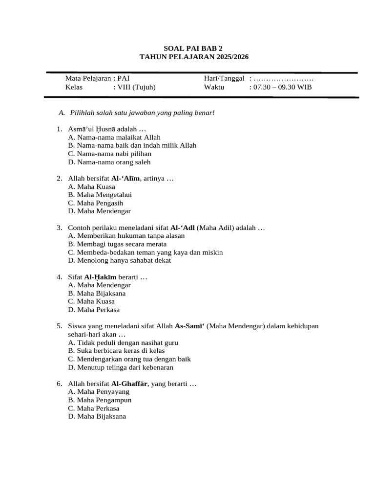 SOAL PAI BAB 2 | PDF