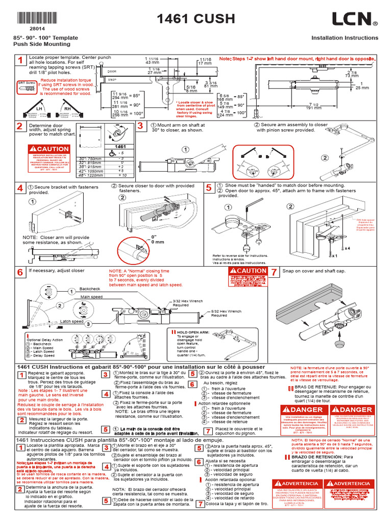 LCN Closers 1461 CUSH SCUSH Push Side Mount Installation Template ...