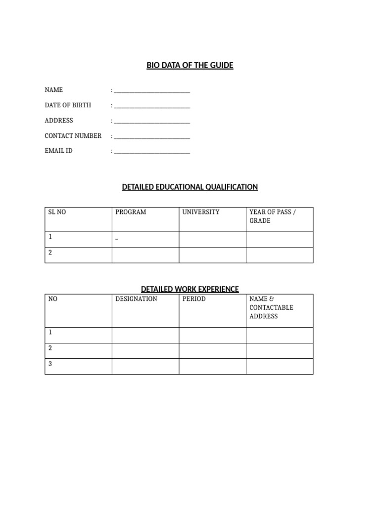 Bio Data Template | PDF