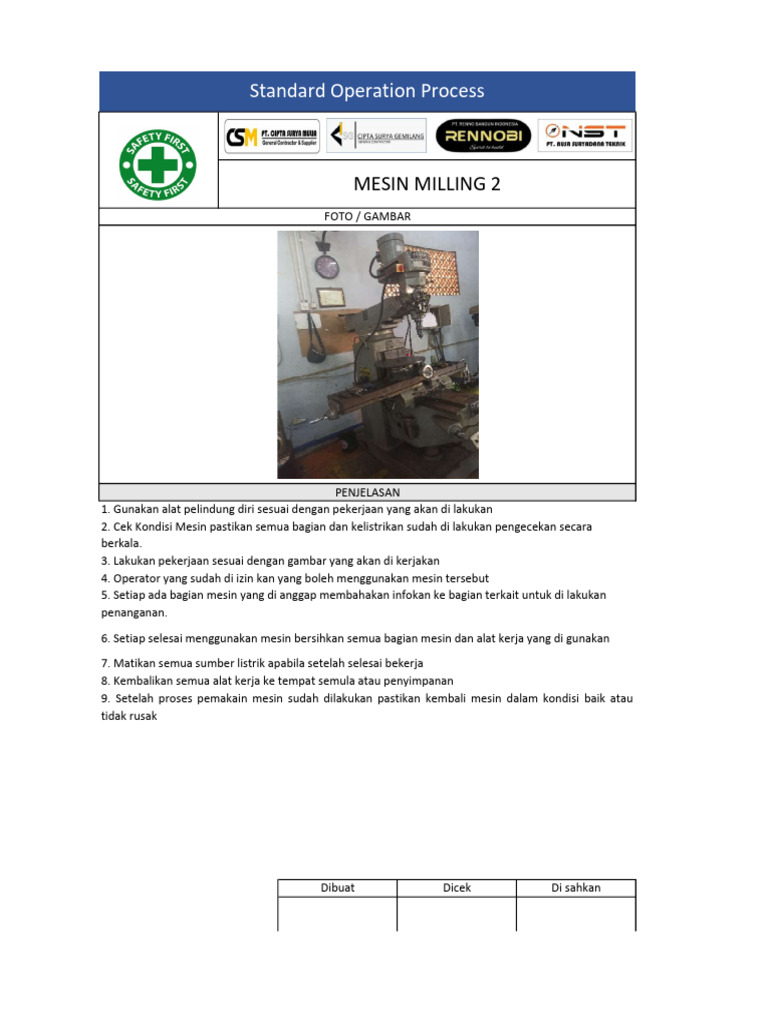SOP Penggunaan Mesin Milling 2 | PDF