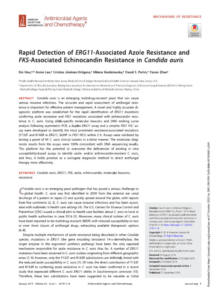 Rapid Detection of ERG11-Associated Azole Resistance and FKS-Associated ...
