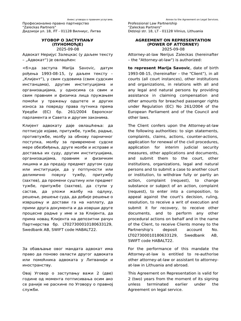 Signed Marija Savovic Agreement Representation 5bd80046 | PDF