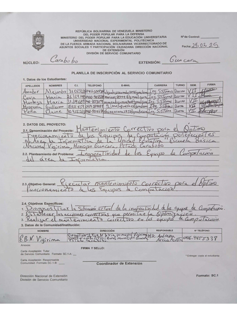 Formato Sc.1 Planilla Inscripción | PDF