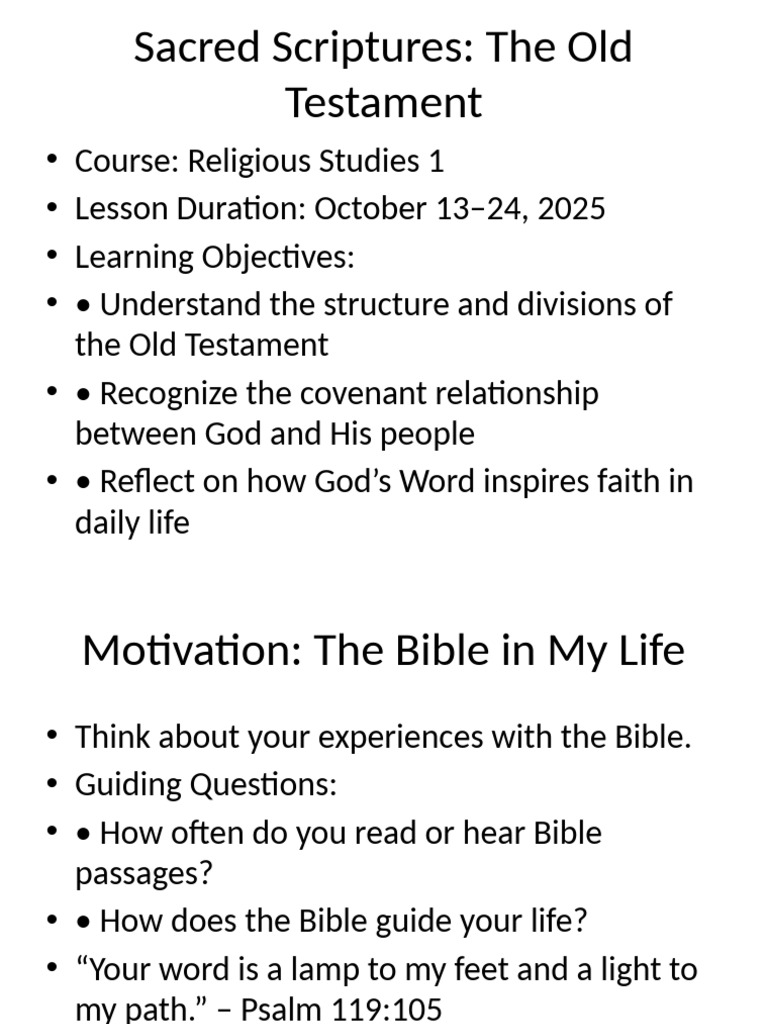 Sacred Scriptures The Old Testament Presentation | PDF | Bible ...