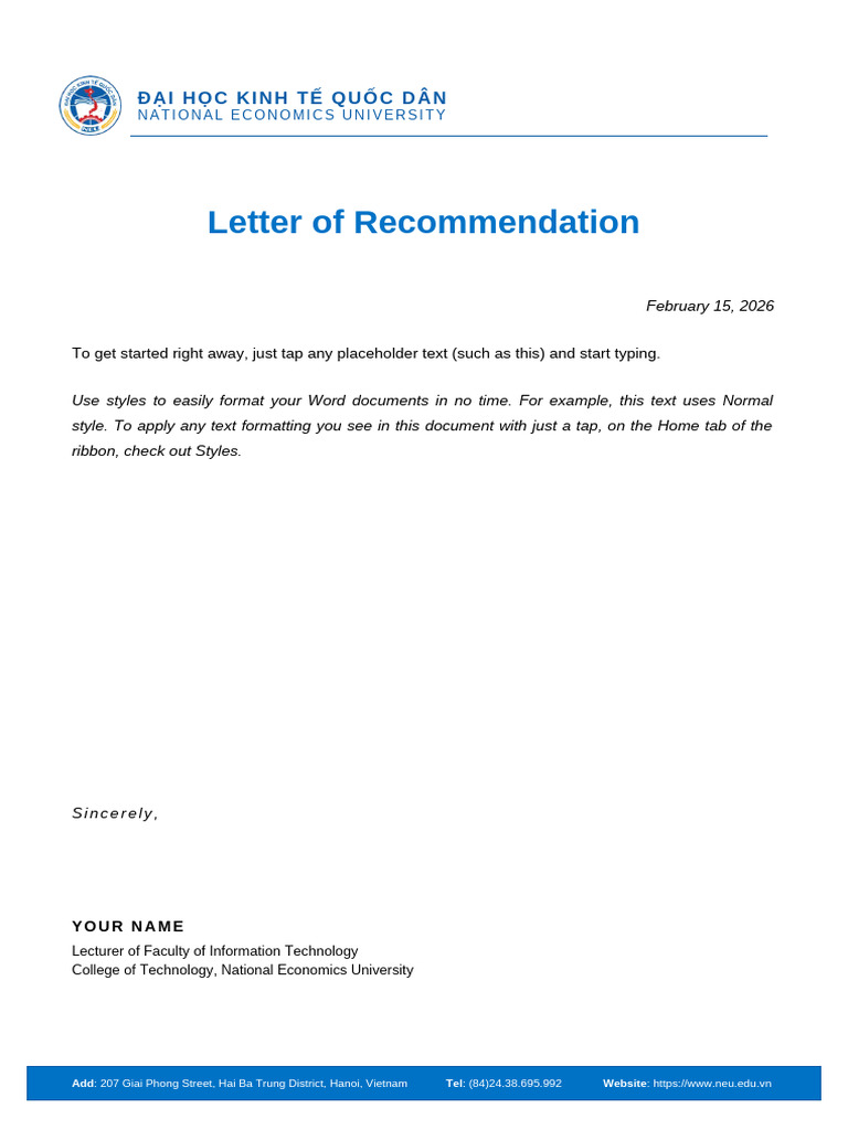Letter of Recommendation Template NEU | PDF