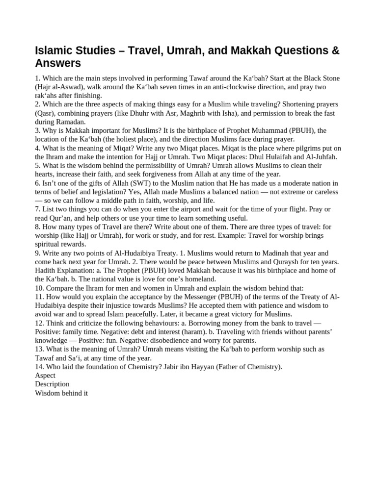 Islamic Studies Questions and Answers | PDF | Abrahamic Religions | Sharia