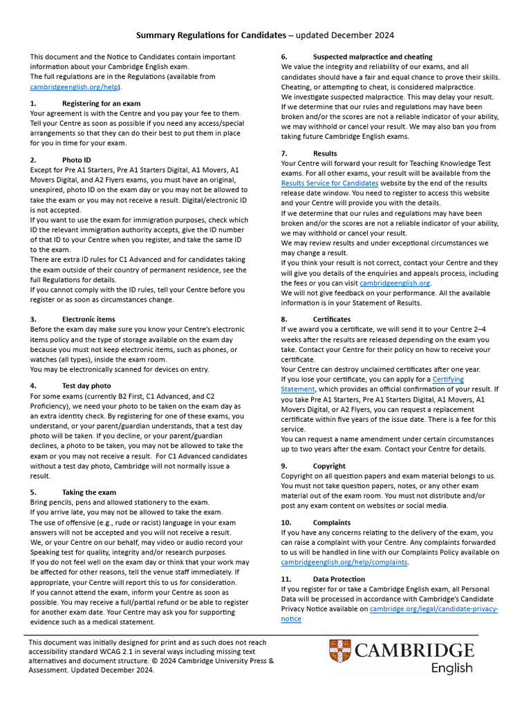 Summary Regulations and Notice To Candidates | PDF | Identity Document