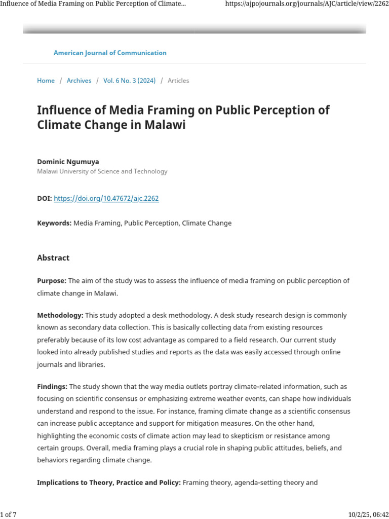 Media Framing and Climate Perception in Malawi | PDF | Framing (Social ...