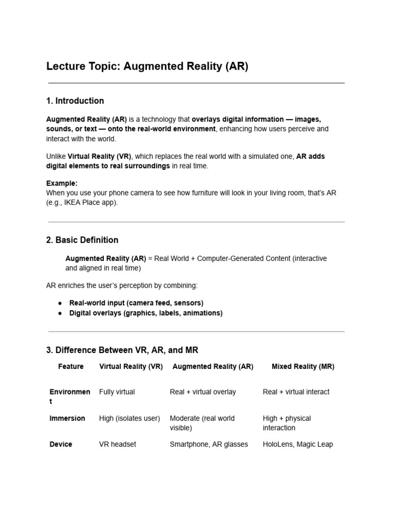 Understanding Augmented Reality Basics | PDF | Augmented Reality ...