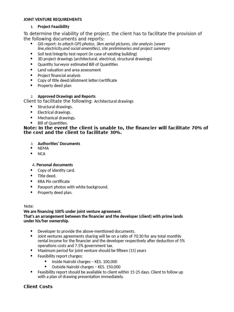 Joint Venture Project Requirements Guide | PDF