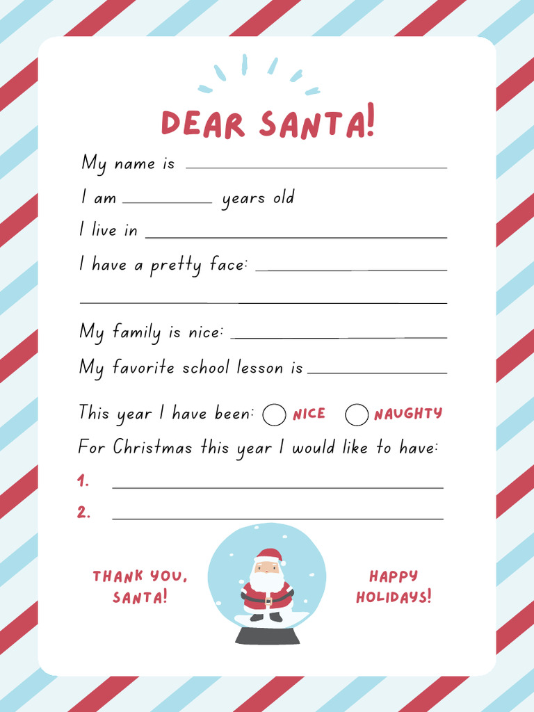 Blue and Red Modern Christmas Wish List Letter To Santa A4 Document PDF ...
