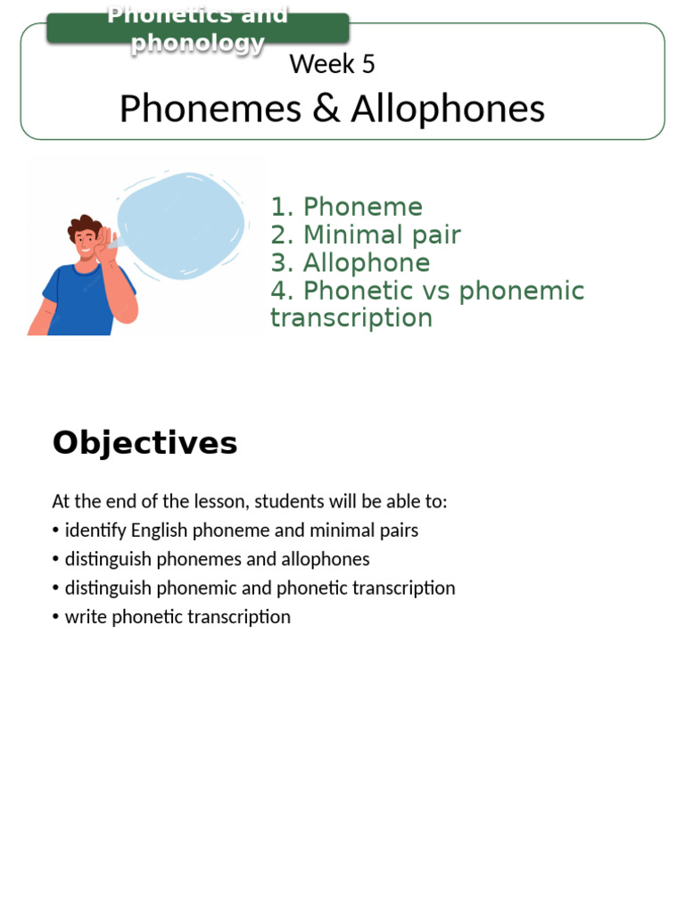 Week 4. Phoneme and Allophone | PDF | Consonant | Phoneme