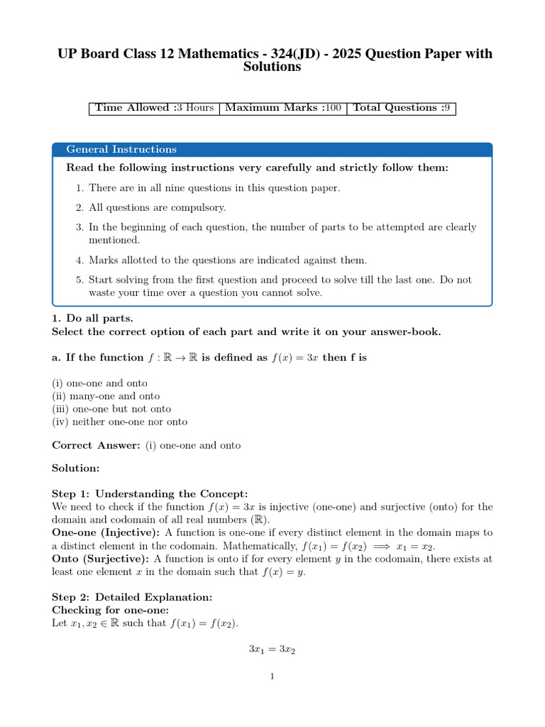 UP Board Class 12 Math 2025 Question Paper | PDF | Trigonometric ...