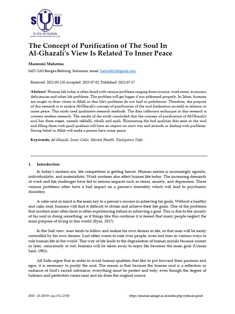 Purification of the Soul: Al-Ghazali's Insights | PDF | Soul | God In Islam
