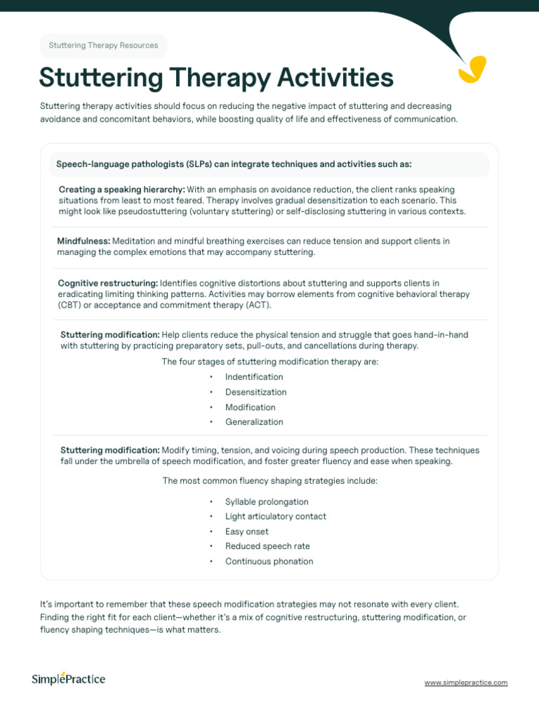 SimplePractice Stuttering Therapy Resources | PDF | Stuttering ...