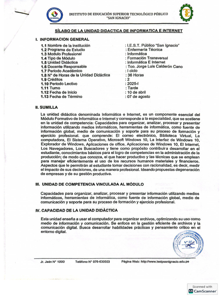 Silabo de Informatica e Internet 4 | PDF