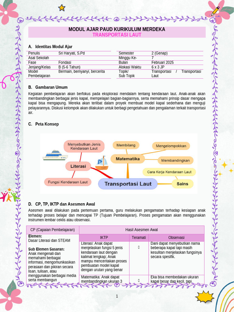 Modul PAUD: Eksplorasi Transportasi Laut | PDF