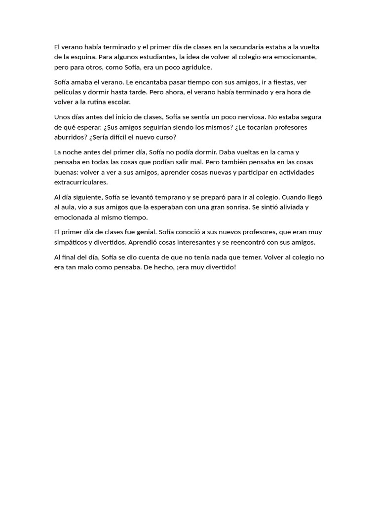 Cuento de Primer Dia de Clase | PDF