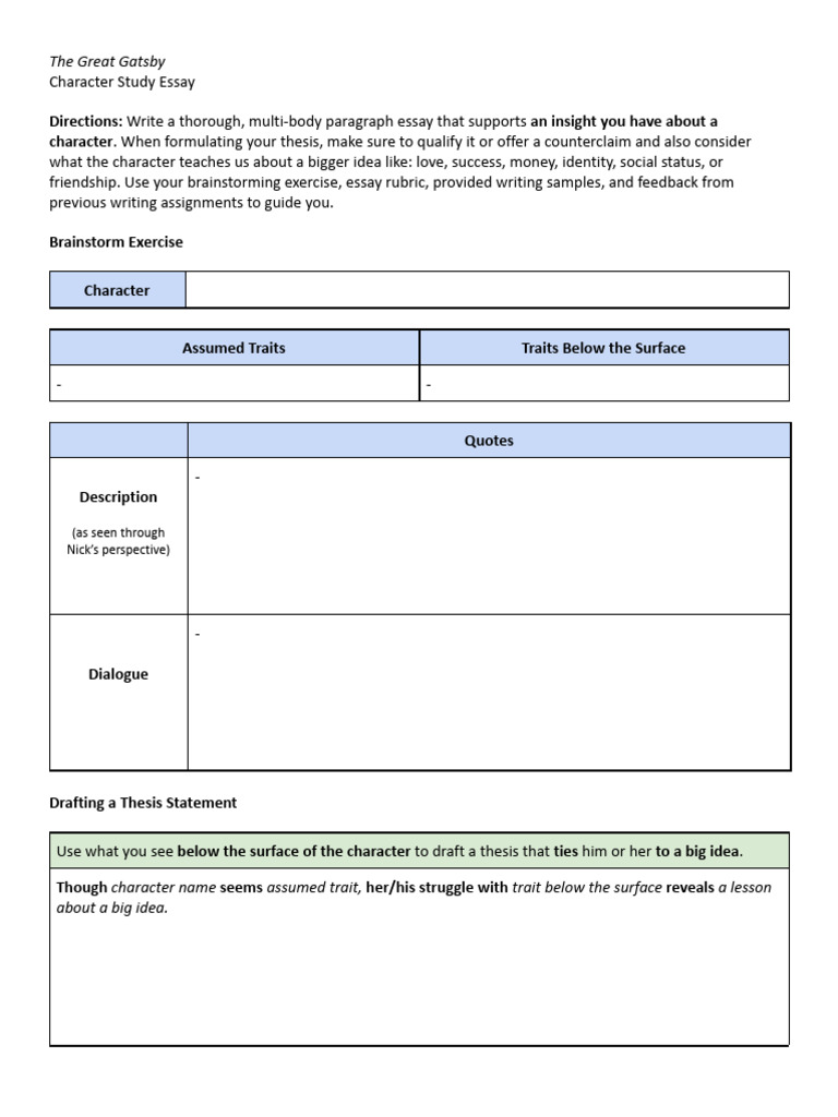 Character Analysis in The Great Gatsby | PDF