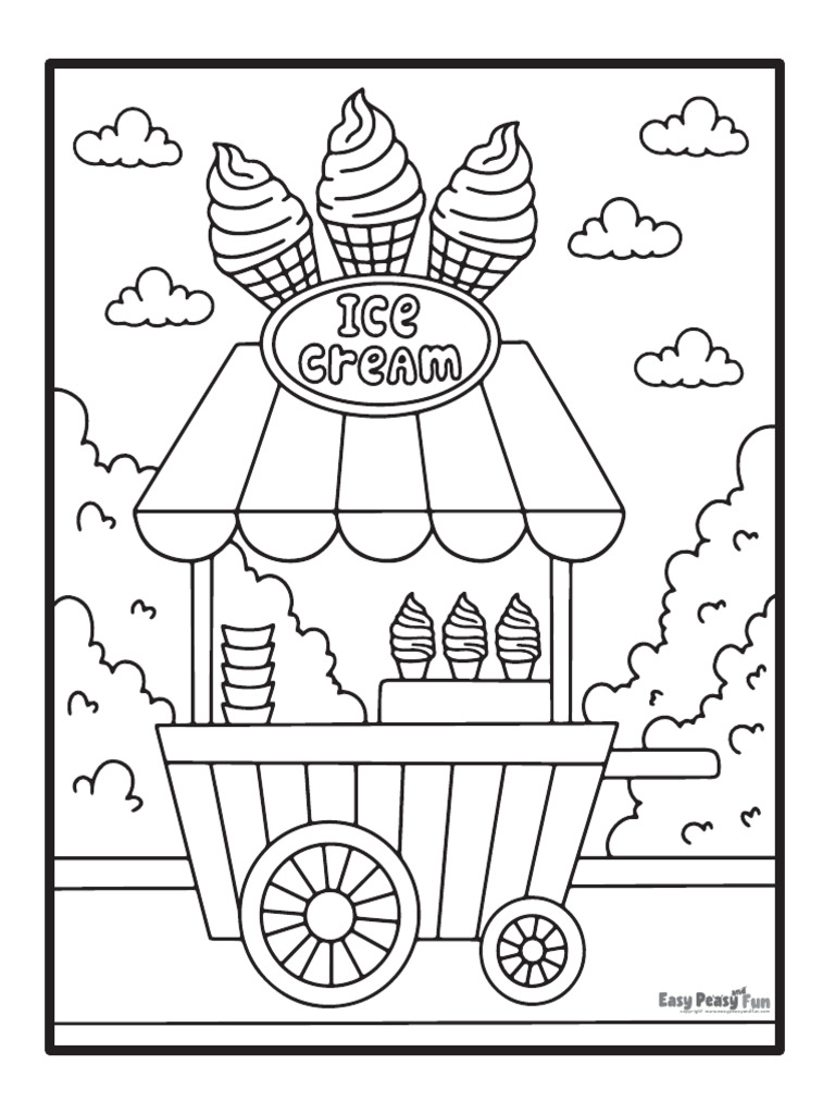 Ice Cream Stall Coloring Page | PDF