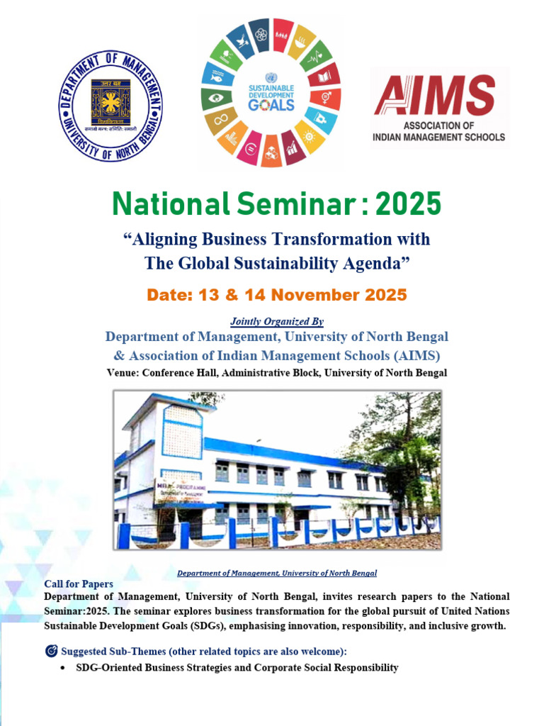 Call For Paper - National Seminar - AIMS & Dept of Management NBU 2025 | PDF | Sustainability ...