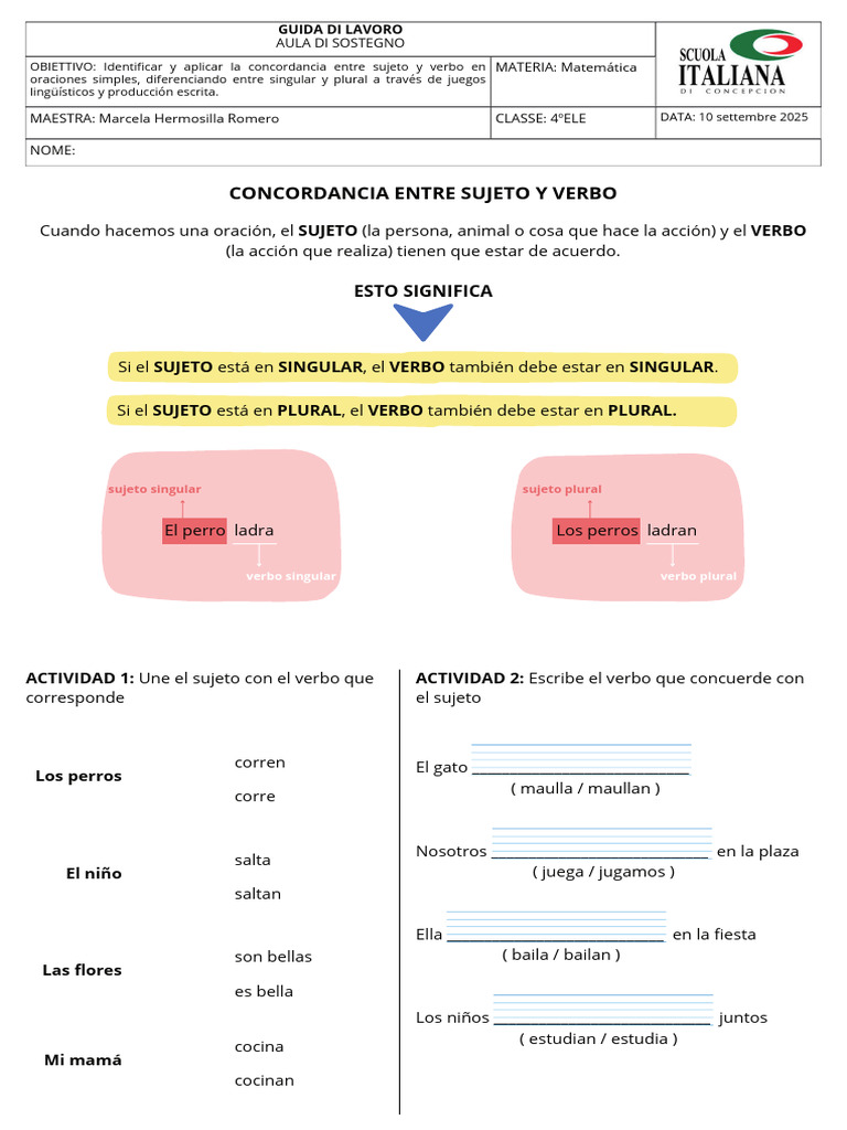 Concordancia Entre Sujeto Y Verbo: Esto Significa | PDF