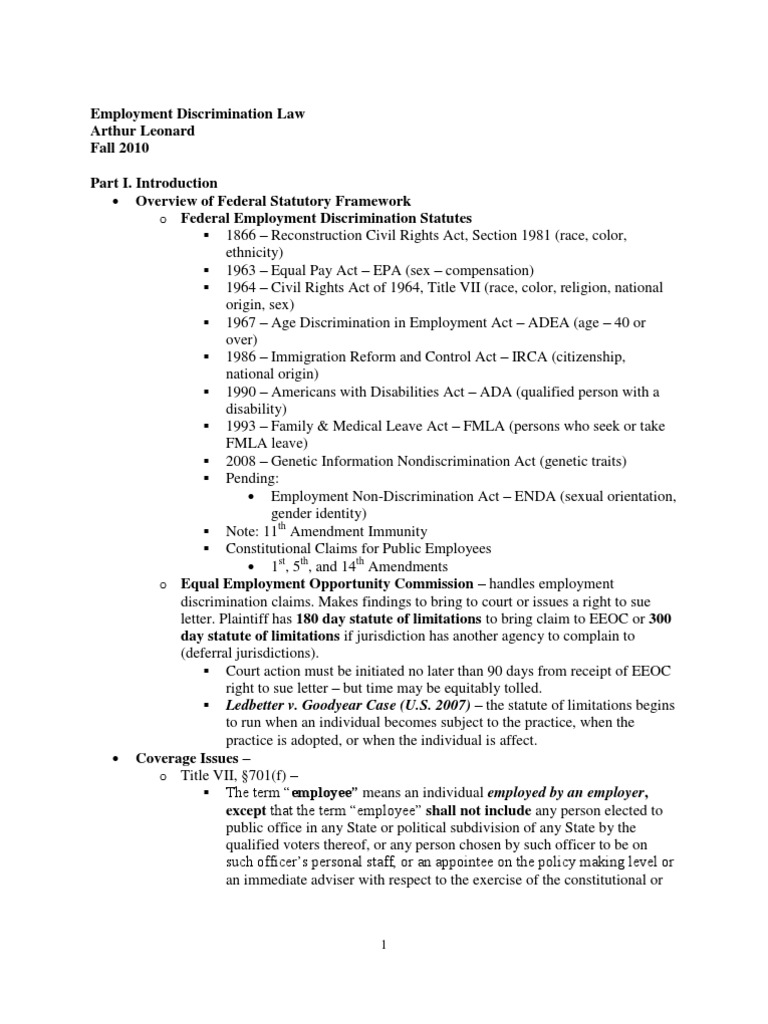 An Overview of Major Federal Employment Discrimination Statutes ...