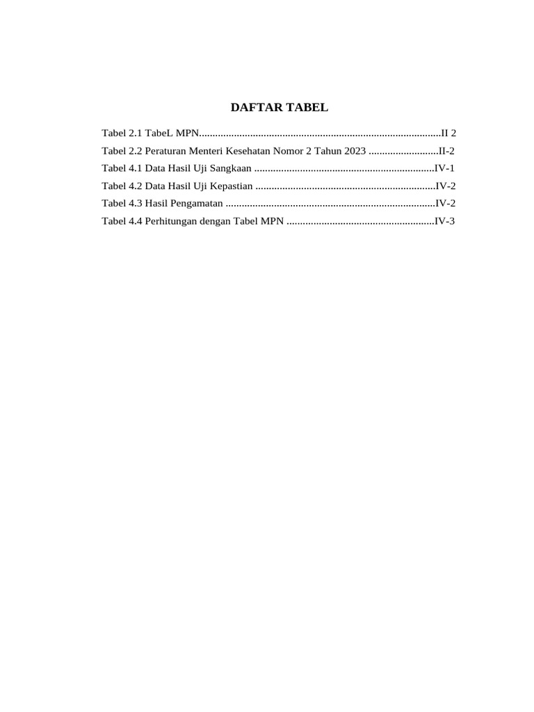 Daftar Tabel Peraturan Kesehatan 2023 | PDF