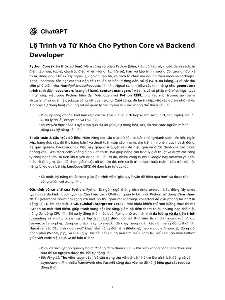 L Trình Và T Khóa Cho Python Core Và Backend Developer | PDF