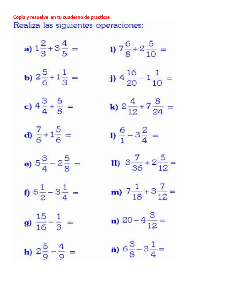 Copia y Resuelve Fracciones en Tu Cuaderno de Practicas | PDF